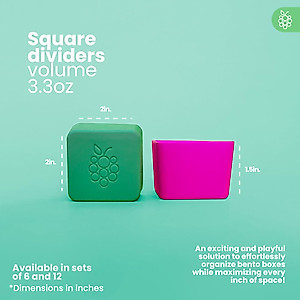 Square Silicone Lunch Box Dividers 6pcs - Bento Box Divider 2"x2"x1.5" - Bento Box Accessories Cupcake Baking Cups - Meal Prep Containers Blue Turquoise Yellow