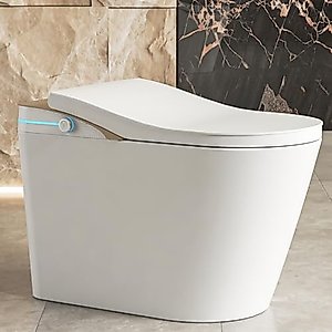 One Piece Elongated Smart Toilet Bidet with Auto Open & Close, Auto Flush, Foot Sensor Flush, LED Temperature Display, Heated Seat and Integrated Multi Function Remote Control