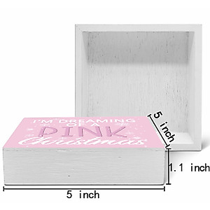 SRADMO Im Dreaming Of A Pink Christmas Wood Box Sign Desk Decor, Pink Christmas Decor Wooden Box Sign Decoration For Home Office, Pink Christmas Decorations, Pink Desk Decor Shelf Table Decor