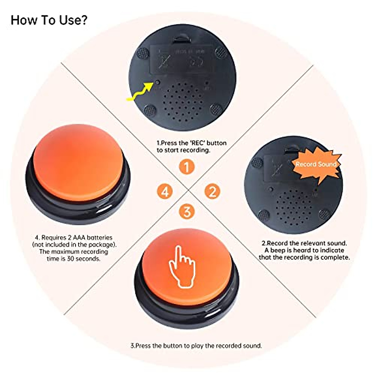 FRQNTKPA 8 Color Voice Recording Button, Dog Buttons for Communication Pet Training Buzzer, 30 Second Record & Playback, Funny Gift for Study Office Home - 8 Color Packs