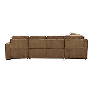 U-Shaped Oversized Polyester Sectional Sofa with Pull Out Sleeper Couch Bed & Storage Chaise Lounge, King Functional Sofá w/ 4 Pillows for Large Flat Mansion Villa Living Room Furniture Sets, Brown