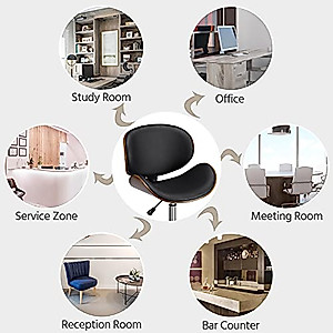 Yaheetech Ergonomic Home Office Desk Chair Modern Mid-Century Bentwood/Curved Seat Computer Chair Walnut Wood Chrome Finish Stool with 360° Swivel Wheels Faux Leather Seat Height Adjustable, Black