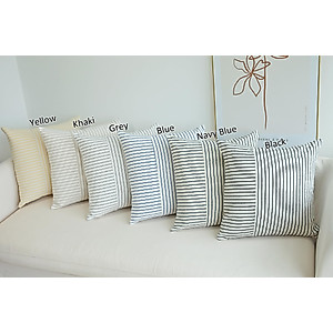 JOJUSIS Black and Beige Patchwork Farmhouse Pillow Covers 18x18 Inch, Pack of 2 Striped Linen Decorative Modern Accent Pillow Cases for Sofa Couch Bedroom 18 x 18