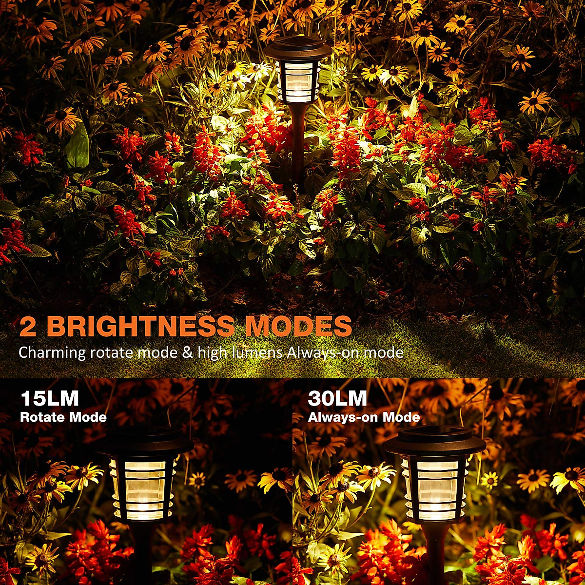 Solar Pathway Lights, Solar Path Lights Outdoor 4Pack w/Rotate Mode, 15-30Lumen Bright LED Pathway Light Solar Powered, IP65 Waterproof, Auto On/Off, Long Last, for Landscape Garden Lawn(Warm White)