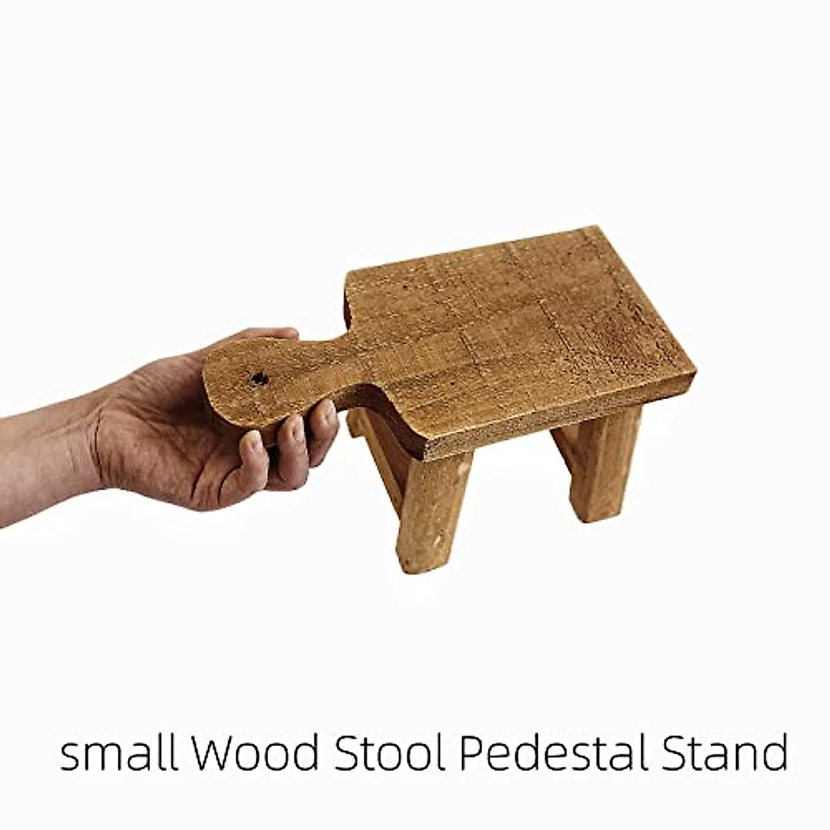 Farmhouse Wood Stool Pedestal Stand - Versatile Decorative Riser for Home and Kitchen, Perfect for Displaying Decorations or as a Candle Stand. Rough Wood Surface with Charm in Natural Brown