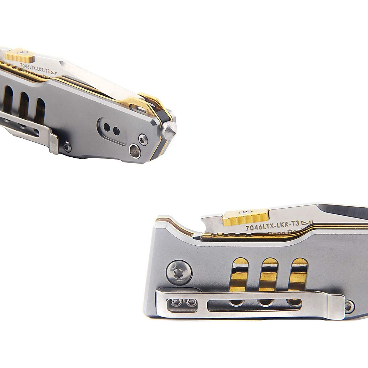 Sanrenmu 7046 Folding Pocket Knife with Tanto Blade Multi function Knife (Grey&Golden)