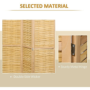 HOMCOM 4 Panel Room Divider, 5.5' Tall Bamboo Portable Folding Privacy Screens, Hand-Woven Double Side Partition Wall Dividers for Home Office, Natural