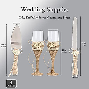 senover Rustic LOVE Wedding Cake Serving and Champagne Flute Glasses Set Bride and Groom Wedding Supplies for Engagement Wedding Gift Anniversary Present Christmas Gift