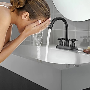 Bathroom Faucet 3 Hole, GOWIN Bathroom Faucet Matte Black,Bathroom Faucets for Sink 3 Hole,Bathroom Sink Faucet,4 Inch 2- Handle Sink Faucet with 360 Swivel Gooseneck,Drain Assembly