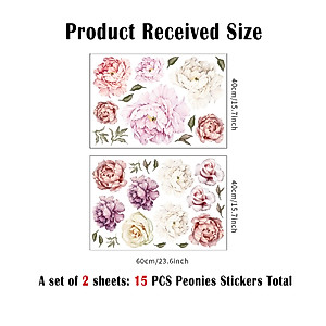 Large Floral Wall Sticker, 15 Peonies Set Wall Decals Large Pink White Purple Flowers for Living Room Nursery Removable Wall Decorations Abstract Modern Wall Art