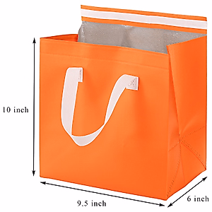 ZENFUN 25 Packs Insulated Take Away Bags, Thermal Insulation Food Bag for Coffee, Insulated Cooler Bag Grocery Bags, Orange Thermal Bags for Hot&cold Frozen Food, Food Delivery, 9.5 x 6 x 10 Inches