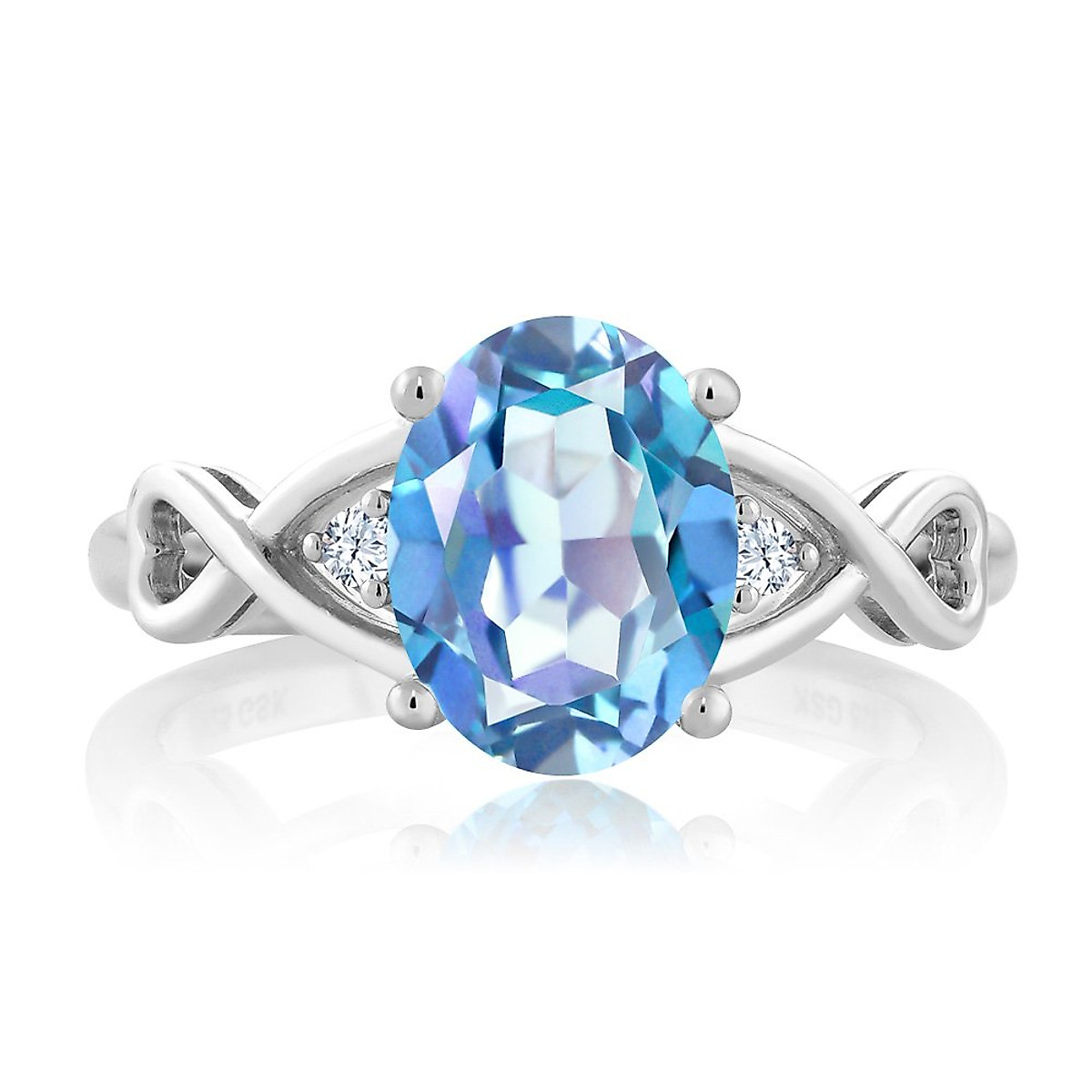 Gem Stone King 925 Sterling Silver Millennium Blue Mystic Quartz and White Topaz Women's Ring (1.85 Cttw, Gemstone Birthstone, Available In Size 5, 6, 7, 8, 9)