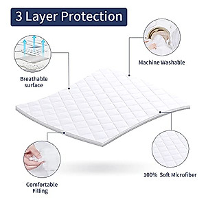 HOMBYS Air Mattress Pad Queen Size, Soft Quilted Air Mattress Cover, Breathable & Noiseless Mattress Topper with Deep Pocket, Stretches up to Fits 15-23 Inch