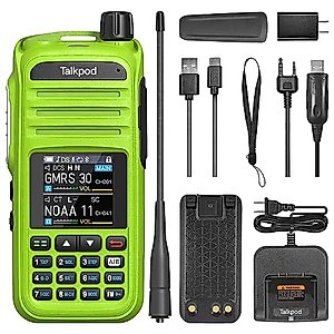 Talkpod A36Plus GMRS Handheld Two Way Radio Walkie Talkies for Adults Long Range with VHF UHF Receive, 5W Output, 512 Channels, 1.44inch Color Screen(Green)
