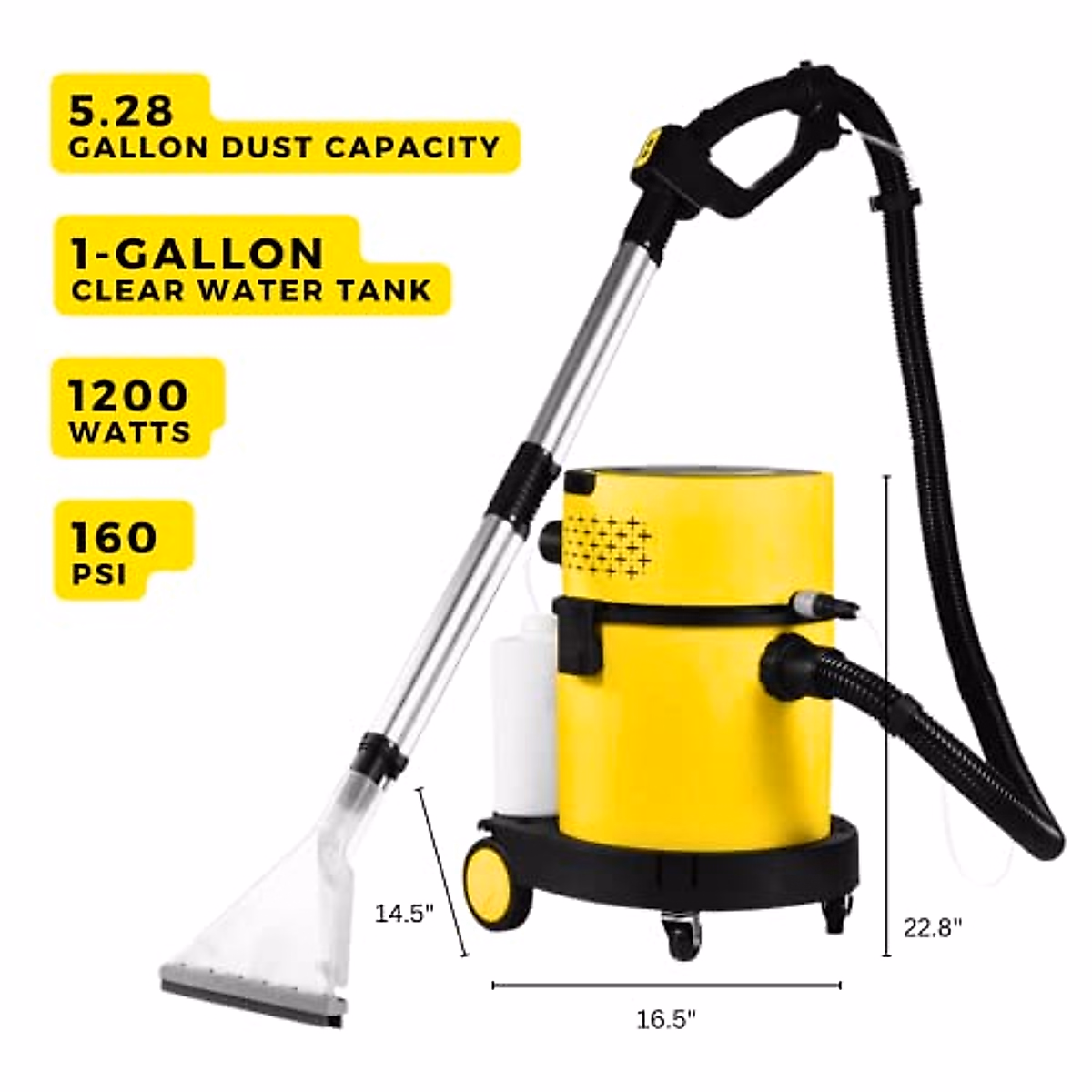 SANITMAX SM20 Wet Dry Shampoo Vacuum Cleaner, HEPA Filter, 5.28 Gallon Shop Vac, Yellow