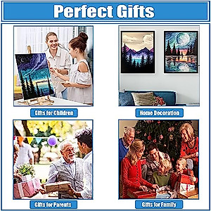 Suyaloo 4 Pack Paint by Numbers,Moon Paint by Numbers for Adults Kids Beginner,Landscape Drawing Paintwork with Paintbrushes DIY Acrylic Paint Canvas Oil Painting for Home Wall Decor 12X16Inch