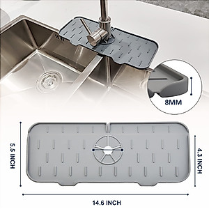 Kitchen Faucet Sink Splash Guard, Silicone Faucet Water Catcher Mat – Sink Draining Pad Behind Faucet, Grey Rubber Drying Mat for Kitchen