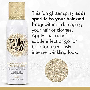 Punky Temporary Hair and Body Glitter Color Spray, Travel Spray, Lightweight, Adds Shimmery Glow, Perfect to use On Hair, Skin, or Clothing, 3.5 oz - Gold