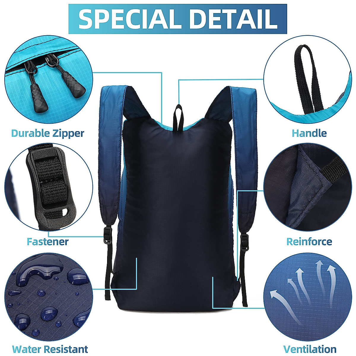 TurnWay Ultra lightweight Water Resistant Packable Backpack, Foldable Hiking Daypack for Travel Camping Cycling Outdoor for Women and Men (Blue)