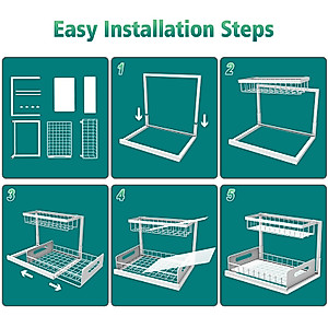 bukfen Under Sink Organizer, Pull Out Home Organizers 2-Tier Slide Out Sliding Shelf Under Cabinet Storage Multi-Use for Under Kitchen Bathroom Sink Organizers and Storage,White,2 Pack