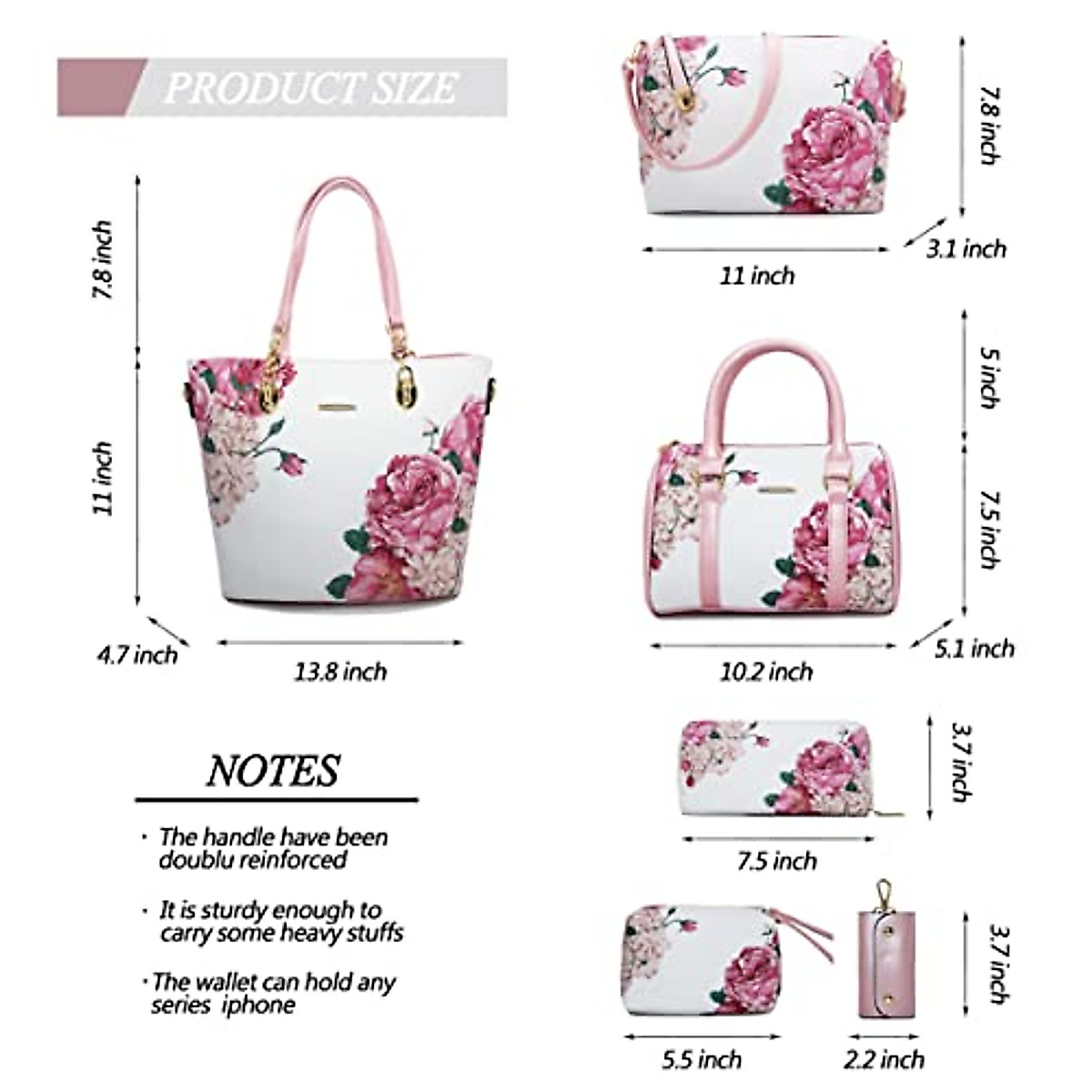 2E-youth Purses And Handbags For Women Satchel Shoulder Bag Top Handle Tote Bag Hobo Purses Set(1C-pink&white)