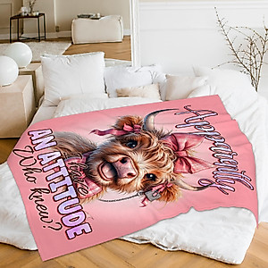 Kids Blanket, 80 x 60 Inches Soft Fuzzy Highland Cow Blanket for Girls Boys, Cozy Funny Highland Cow Theme Blanket, Warm Flannel Throw Blankets Bed Bedding Room Decor, Camping, Travel, Chair