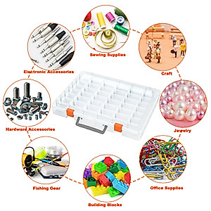 Bluedale 48 Grids Large Plastic Organizer Box with Adjustable Dividers, Beads Storage Containers Compartment Tackle Box Case for Crafts Hobby Small Parts Fishing Seeds Jewelry (Transparent)