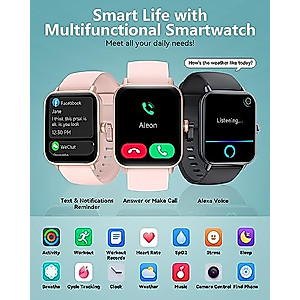Smart Watch for Women, 1.8 Inch Fitness Watch with Bluetooth Call/Alexa Voice for Android iPhone, Activity Tracker with 100+ Sports, Steps/Calorie/SpO2/Heart Rate/Sleep Monitor, IP68 Waterproof