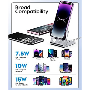 15W Fast Wireless Charger,Aluminum Alloy Cell Phone Stand,Compatible with iPhone 14 13 12 XR XS 8 Series Samsung Galaxy S21 S20 Note 20 10 Google etc, with 20W USB C PD Adapter 5ft Cable Cord