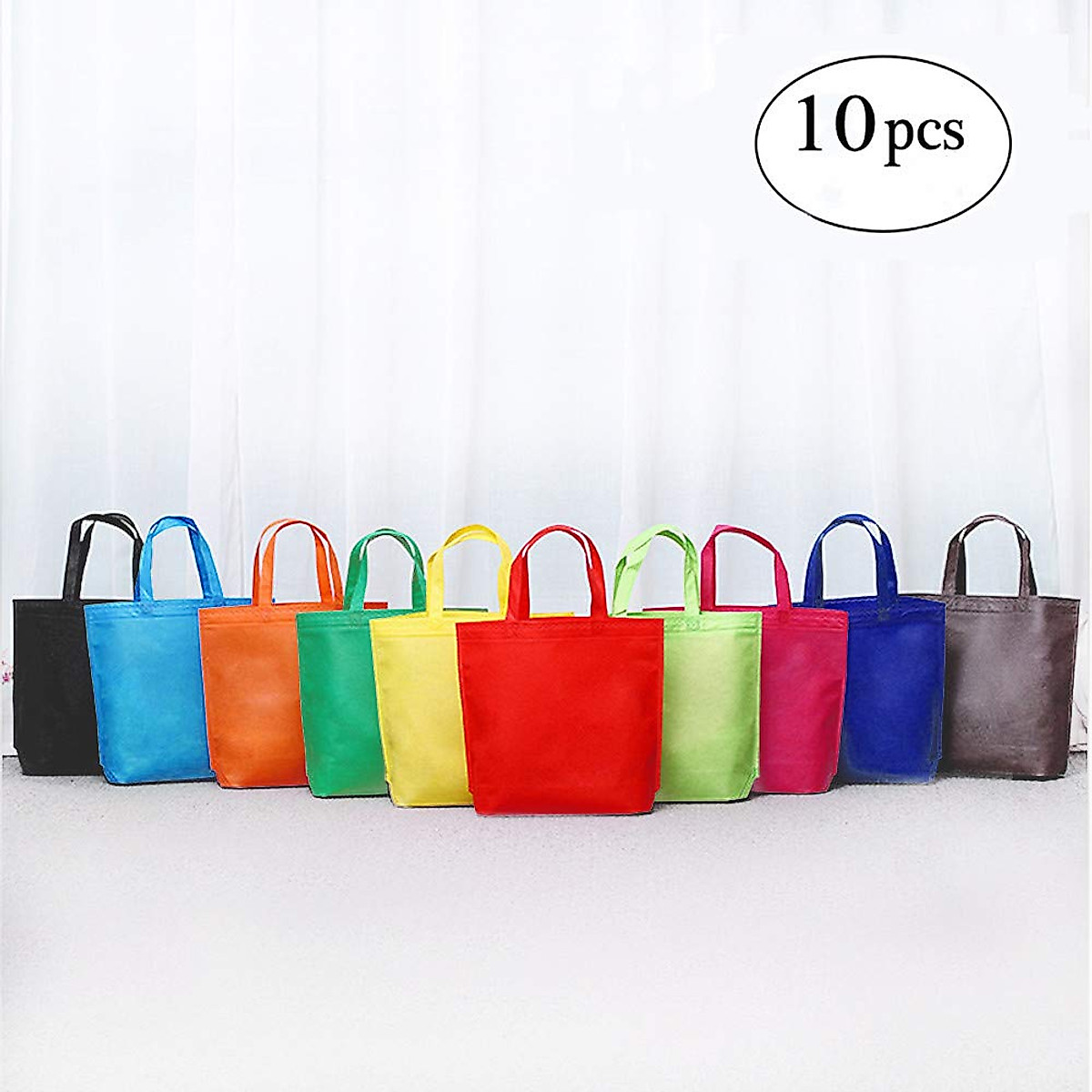 HoYuanFlo 10PCS Reusable Tote Bags Travel To-Go Kicthen Dining Food Non-woven Fabric Shopping Grocery Bags with Handles