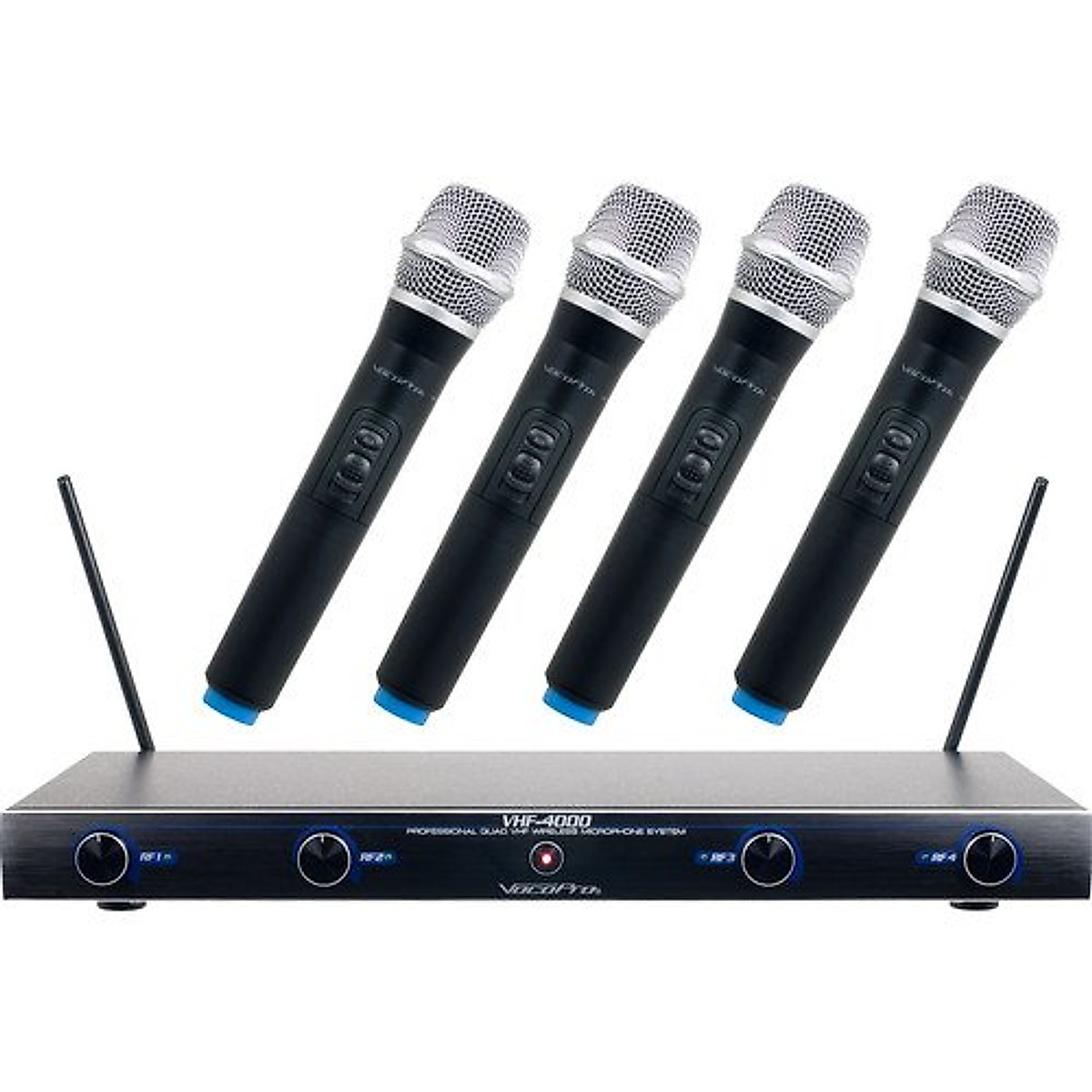 VocoPro VHF-4000-2 Professional Quad VHF Wireless Microphone System with WS-5 Microphone Windscreen Set and AA LR6 Alkaline Battery (4-Pack)