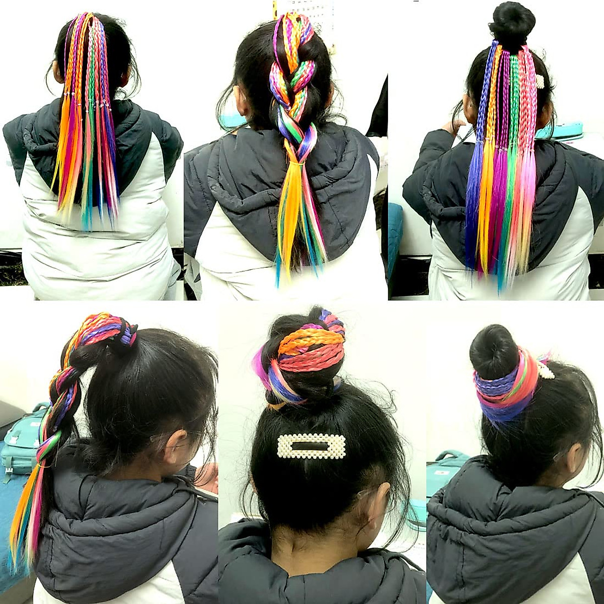 Colored Braids Hair Extensions with Rubber Bands Rainbow Braided Synthetic Hairpieces Ponytail Hair Accessories for Women Kids Girls Party Highlights Cosplay Dress Up (12PCS A Style)