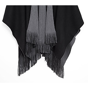 Urban CoCo Women's Vintage Poncho Cape Tassel Shawl Wrap Cardigan Coat (Black)