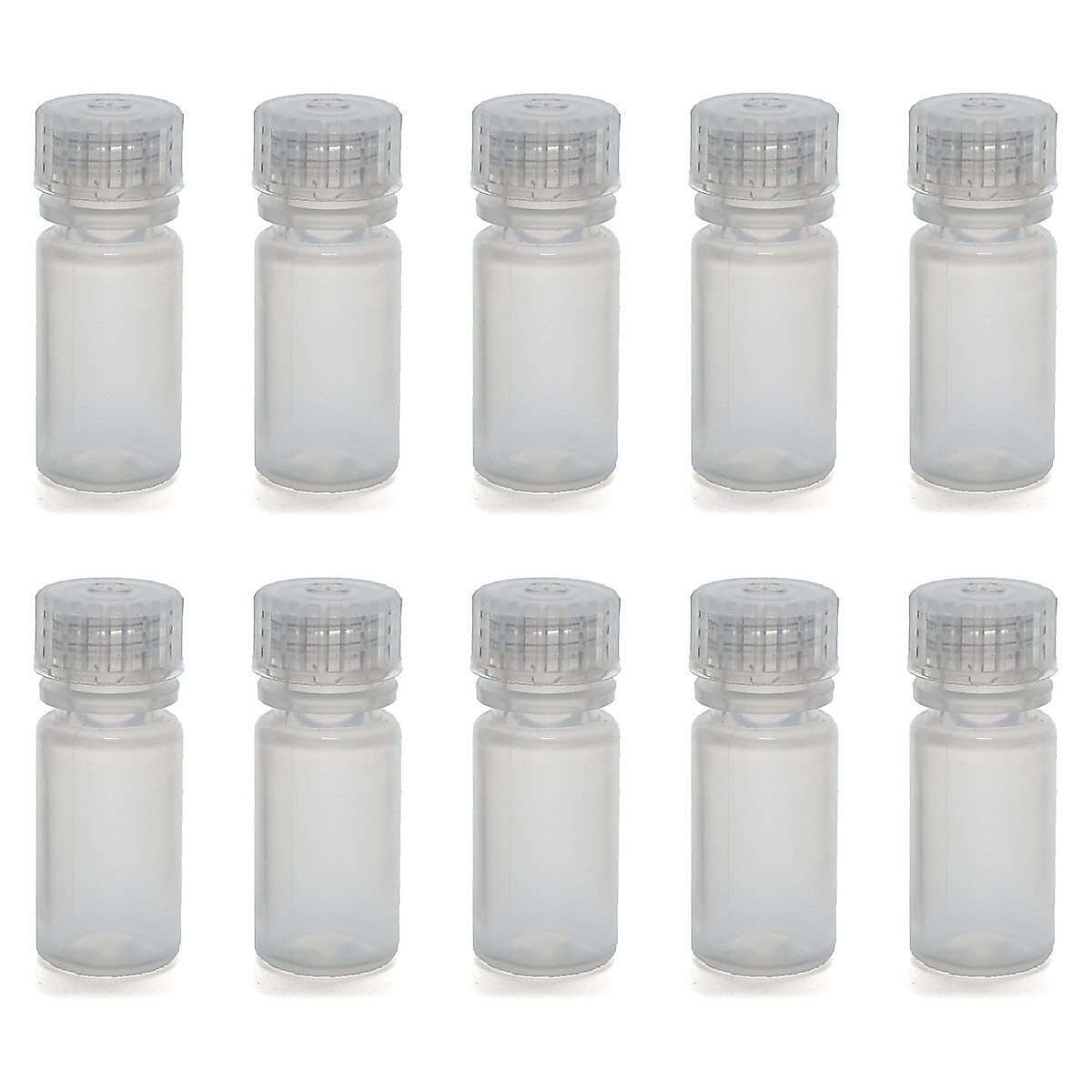 EISCO Pack of 10-4mL Rigid Plastic Reagent Bottle with Narrow Mouth (0.33" ID) and Screw Cap - Polypropylene