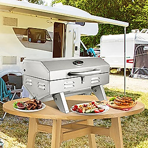 ROVSUN Portable Tabletop Propane Grill, Outdoor Gas Grill with Built-in Thermometer & Full Stainless Steel Body for Picnic Camping BBQ RV Patio Garden