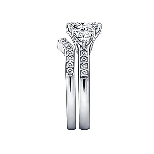 DIAMONBLISS Platinum Plated Sterling Silver 2.95 cttw Cubic Zirconia 100-Facet Bridal Ring Set (7)