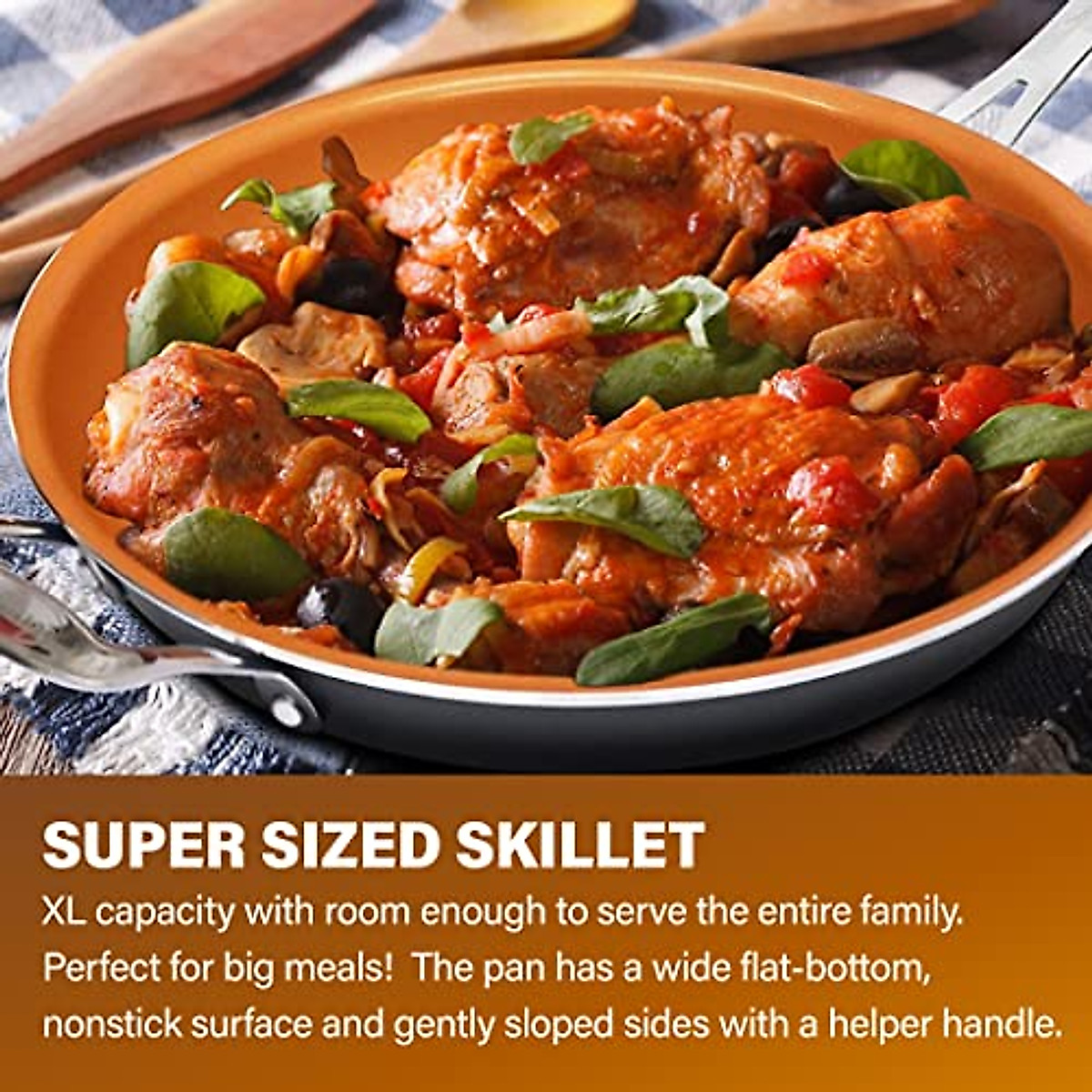 Gotham Steel 14” Nonstick Frying Pan with Ultra Durable Mineral and Diamond Triple Coated Surface, Family Sized XL Skillet with Stainless Steel Stay Cool & Helper Handle, Oven and Dishwasher Safe