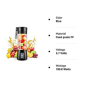 BALYWOOD Portable Blender, Personal Blender for Shakes and Smoothies, Personal Size Blenders with USB Rechargeable Mini Fruit Juice Mixer, Mini Juicer Smoothie Blender Bottles Travel 380ML, Blue