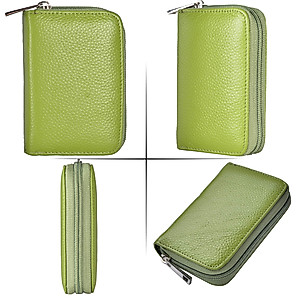 Easyoulife Genuine Leather Credit Card Holder Zipper Wallet With 26 Card Slots (Green)