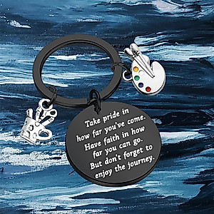 Artist Paint Palette Keychain Artist Inspiration Gift Art Student Grauduation Gift Painter Gifts Paint Brush Keychain Art Palette Charm Take Pride in How Far You Have Come (black)