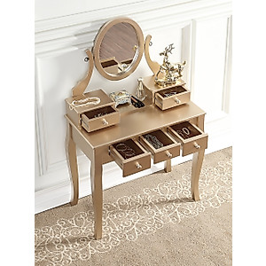 Roundhill Furniture Ashley Wood Make-Up Vanity Table and Stool Set, Cherry