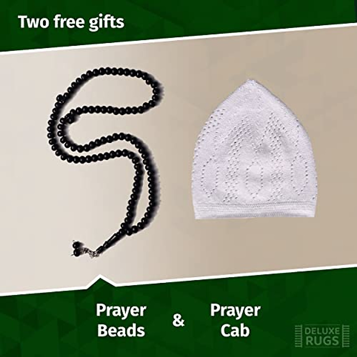 DELUXERUGS Muslim Prayer Rug, Islamic Turkish Prayer Rugs, Prayer Mats for Women and Men, Praying Rugs Islam, Great Ramadan Gifts for Muslims (Dark Green)