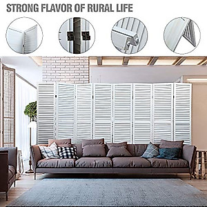 JAXPETY 8 Panel Wood Louvered Room Divider, 5.6 Ft Tall Oriental Folding Freestanding Privacy Screen Room Dividers for Home, Office, Bedroom (White)