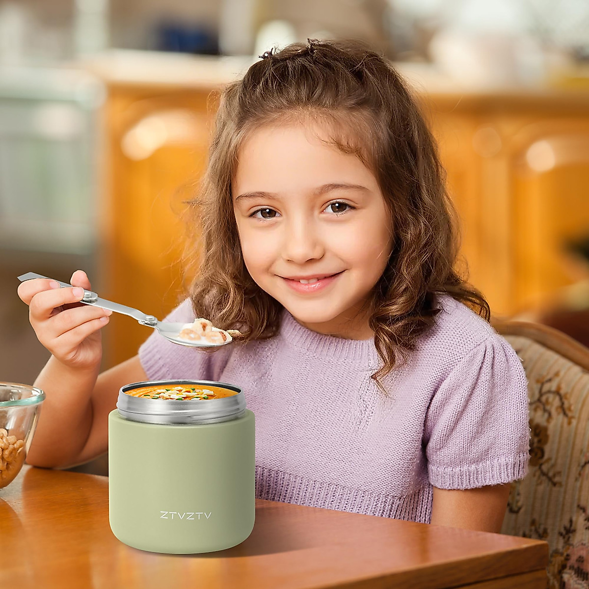 CJACJA Thermo for Hot Food Kids - 15.2 Oz, Insulated Food Jar for Soup, Width Mouth Stainless Steel Insulated Lunch Container with Folding Spoon, Pink