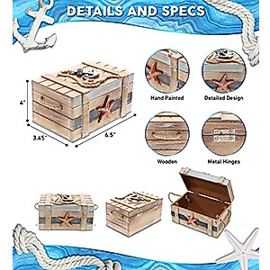 CoTa Global Neptune Wooden Jewelry Box - Handcrafted Nautical Trinket with Starfish and Boat Anchor Decorations, Accent Tabletop Home Decor, Beach Starfish Jewelry Storage Organizer - 6.5 Inches