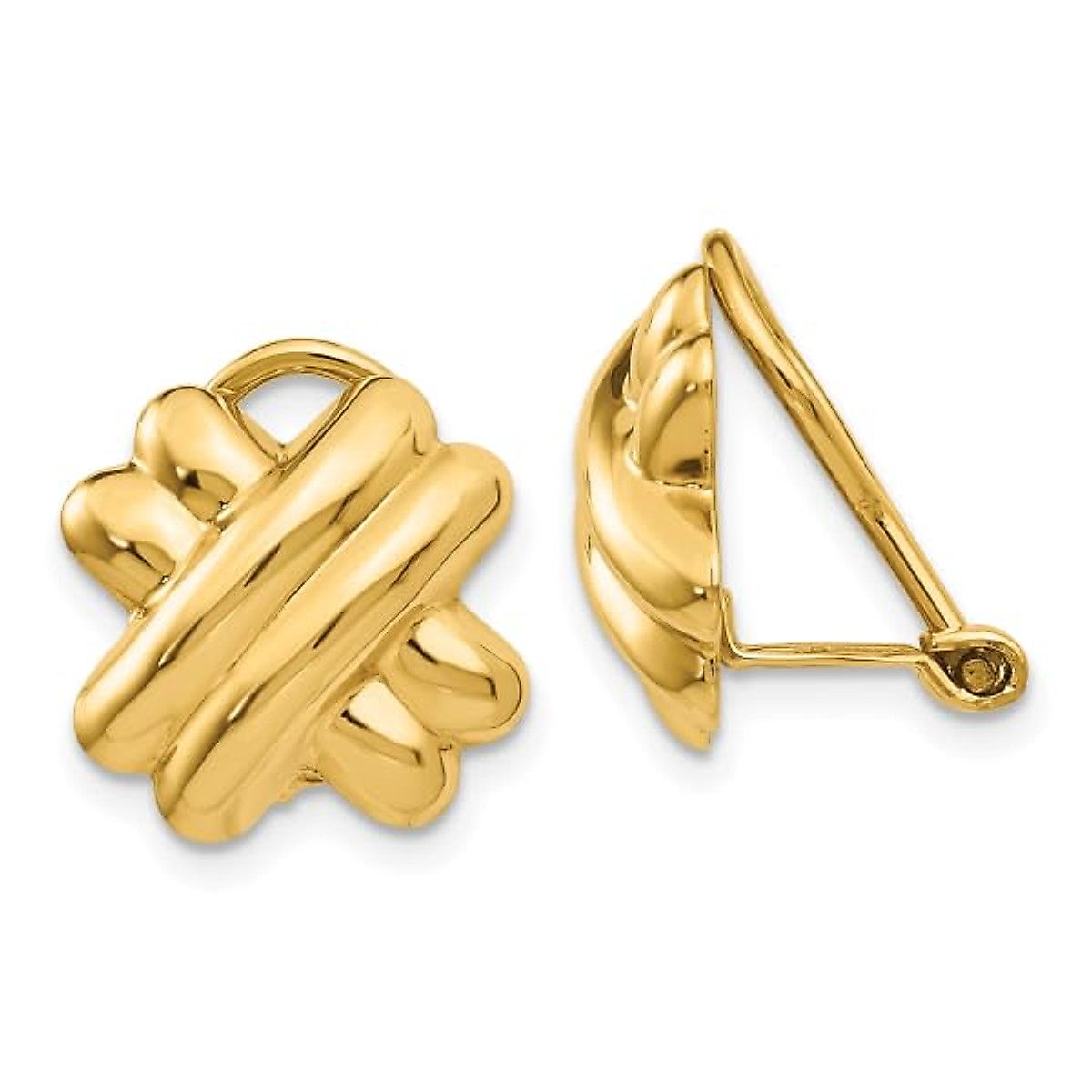 14K Yellow Gold Non Pierced Clip On Crisscross Stud Earrings