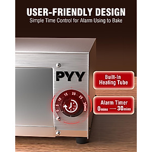PYY Commercial Pizza Oven Electric up to 12 Inch Table Top Pizza Oven Indoor Stainless Steel Professional Pizza Cooker Baker Countertop with Timer & Crumb Tray for Commercial Kitchen Restaurant 1100W