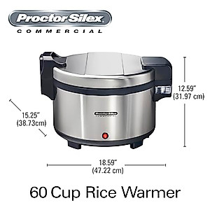 Proctor Silex Commercial 60 Cup / 14 Liter Rice Warmer, Double-Wall Insulated, Heated Hinged Lid, Nonstick Pot, Maintain Food Safe Temperatures Up to 12 Hours, Conforms to NSF, 37580