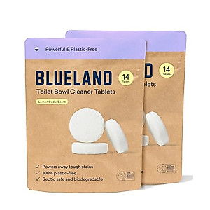 BLUELAND Toilet Bowl Cleaner Refills 2 Pack - Eco Friendly Products & Cleaning Supplies - No Harsh Chemicals, Plant-Based - Lemon Cedar - 28 tablets