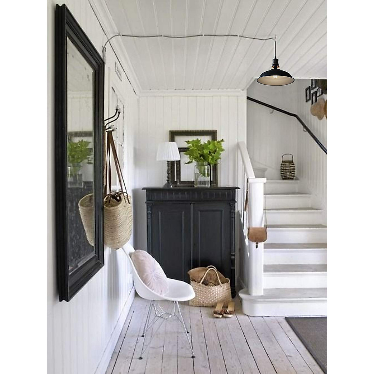 CLAXY Industrial Plug-in Barn Pendant Lighting Black Farmhouse Pendant Light with On/Off Switch 197 Inches Cord